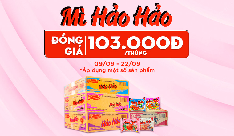Từ 09/09 - 22/09/2022, mì Hảo Hảo đồng giá 103.000 đồng/thùng