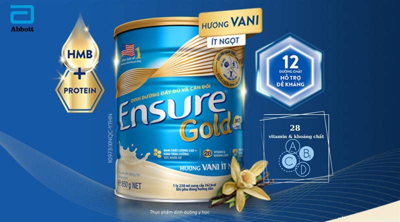 Sữa bột Ensure Gold Vani Ít Ngọt Lon 850G - 10/2025 | nhathuocankhang.com
