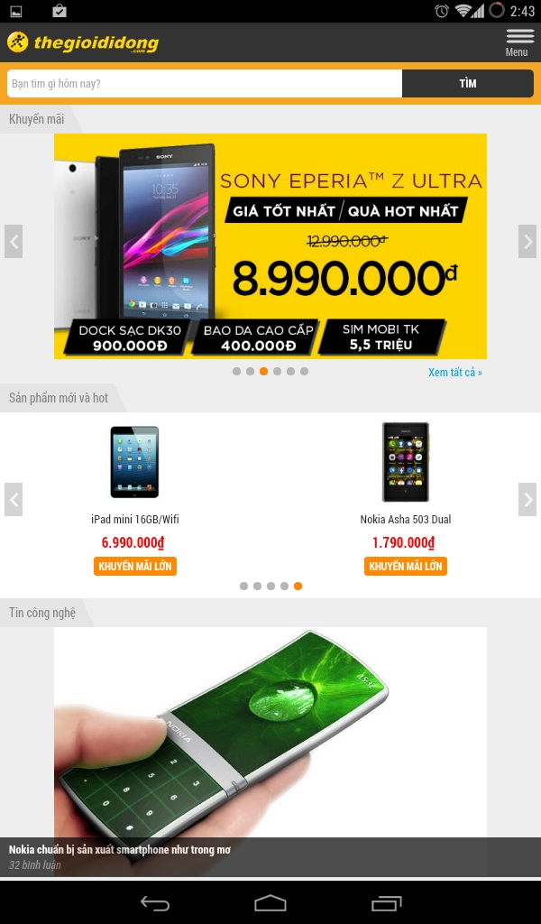 Giới thiệu ứng dụng Thế Giới Di Động phiên bản Android