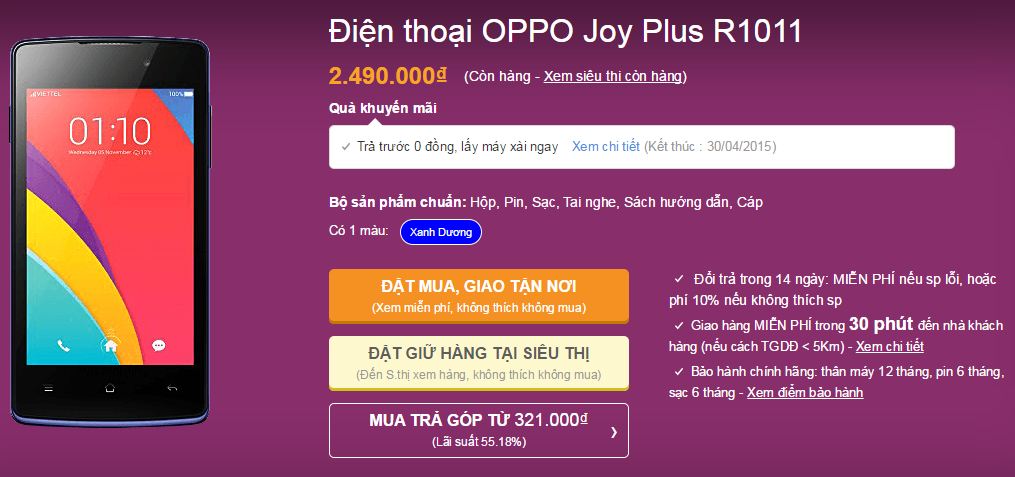 Smartphone Oppo Joy Plus RAM 1GB giá 2,5 triệu lên kệ