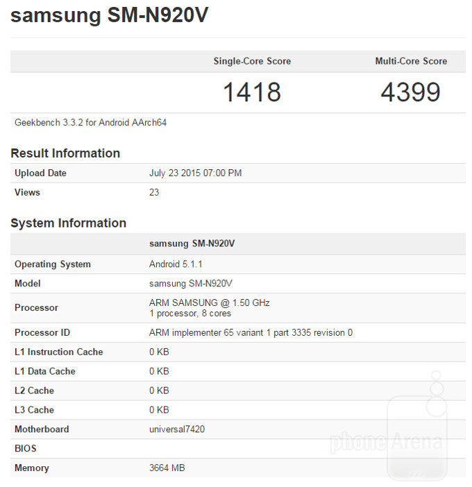 Galaxy Note 5 được Geekbench ghi nhận