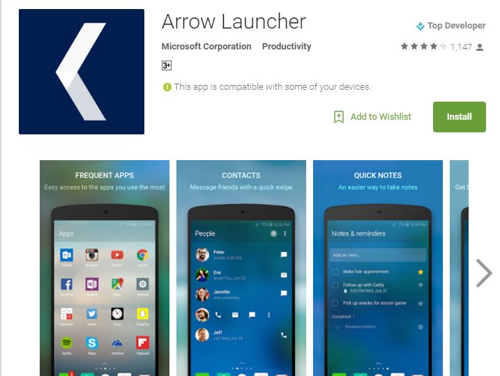 Smartphone Android đã có thể download Arrow Launcher