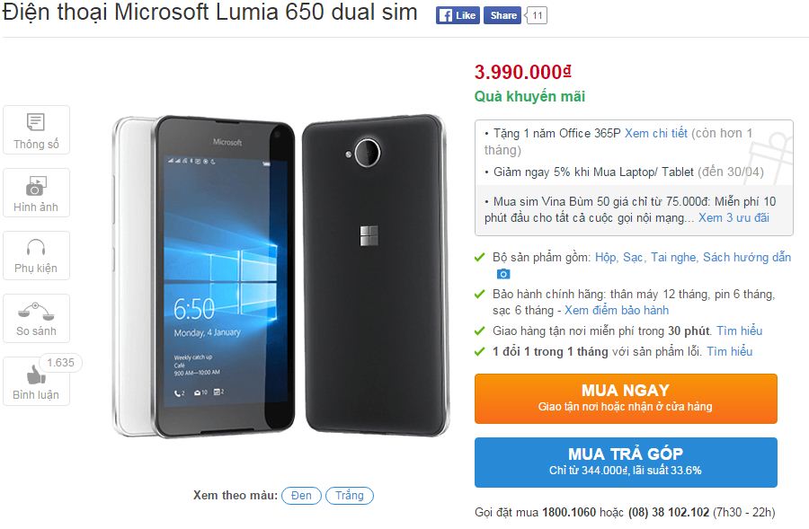 Lumia 650 quá đắt so với thông số kỹ thuật của máy?