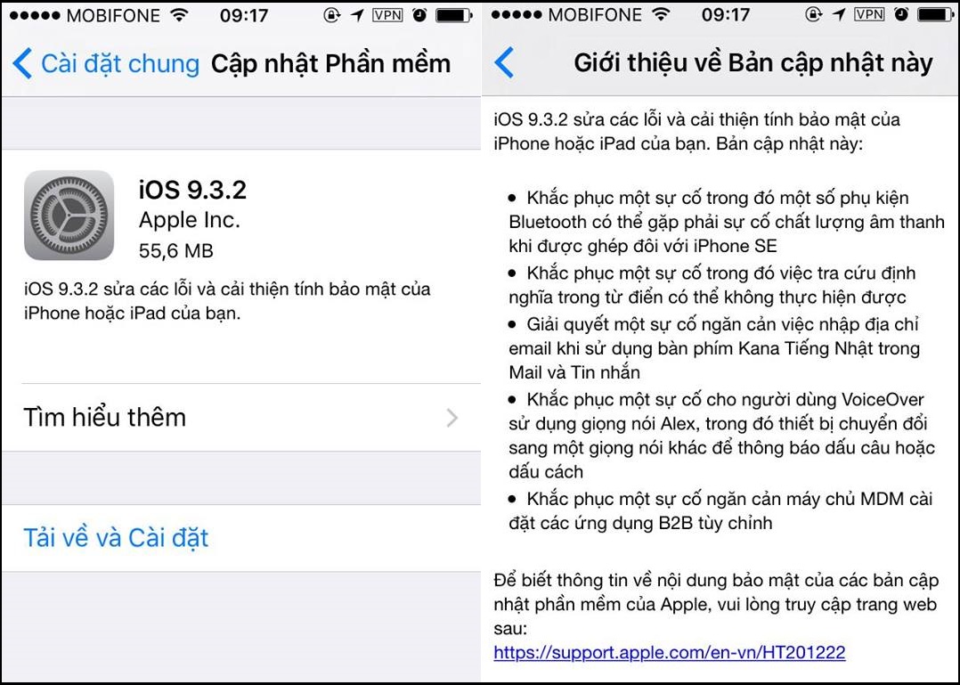 Apple tung bản cập nhật iOS 9.3.2 sửa các lỗi