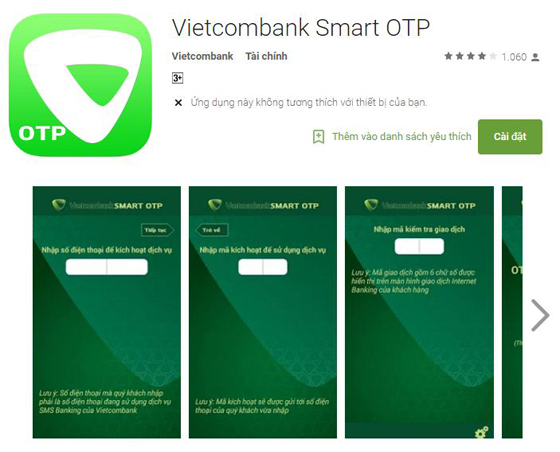 Vietcombank tiếp tục cập nhật Smart OTP cho thiết bị Android