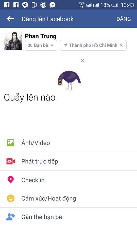 Cách chat và đăng status bằng icon "Con chim lắc đầu"