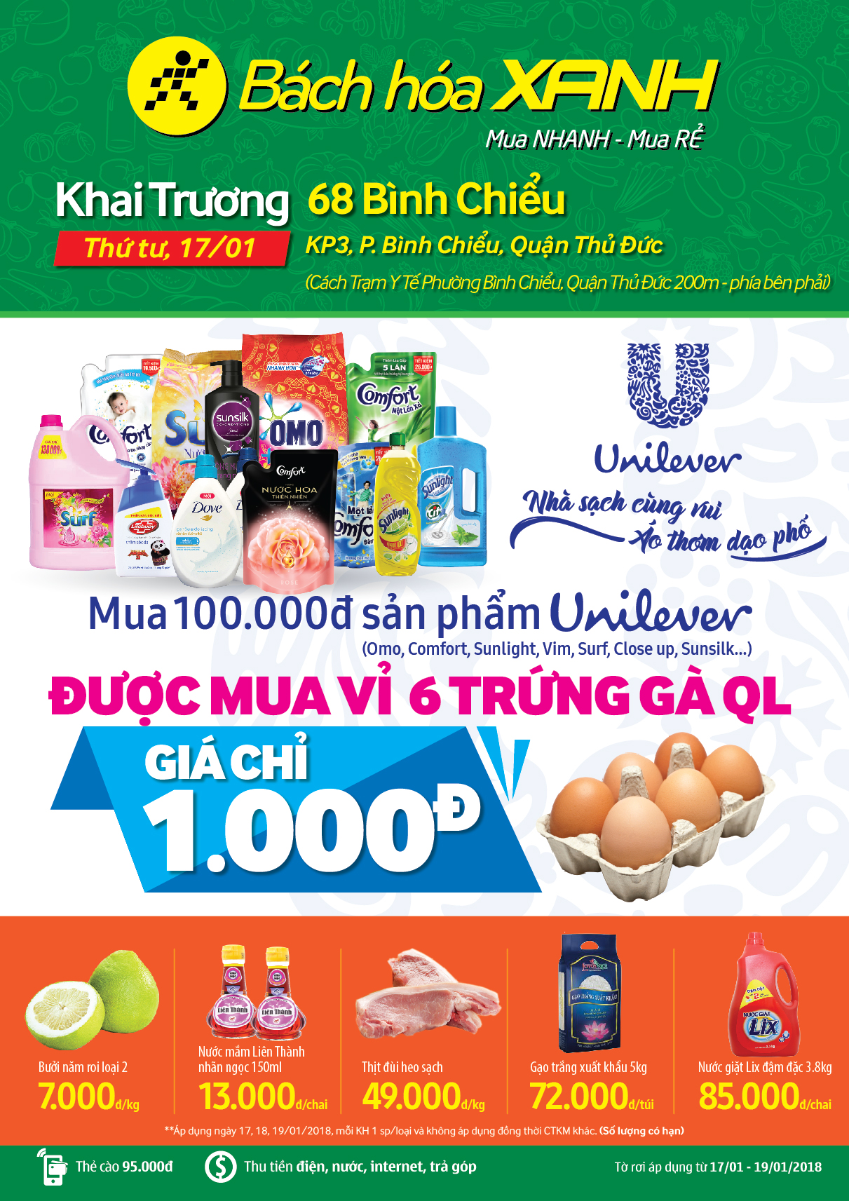 Siêu thị Bách hoá XANH 68 Bình Chiểu khai trương ngày 17/01/2018