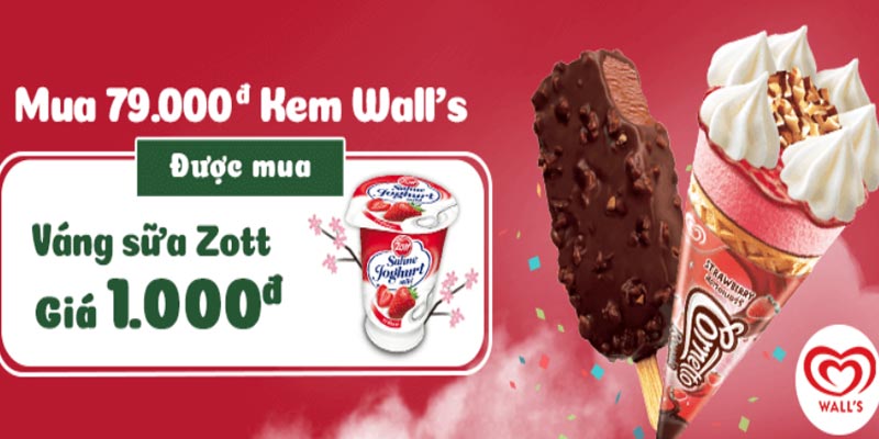 Mua 79.000đ kem Wall’s được mua váng sữa Zott giá 1.000đ