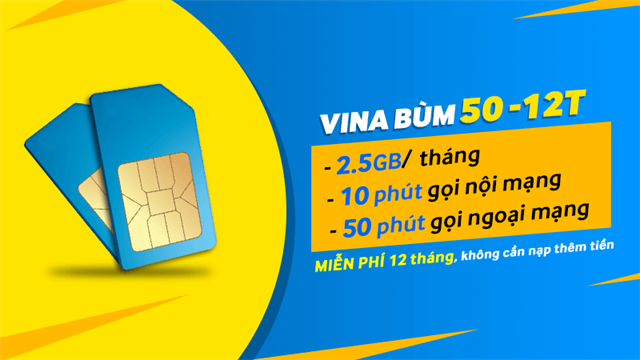 Nghe gọi, lướt net miễn phí cả năm với SIM VINA BÙM 50 12T