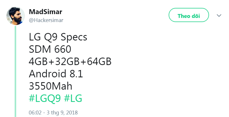 LG Q9 lộ thông số cấu hình, dùng chip Snapdragon 660