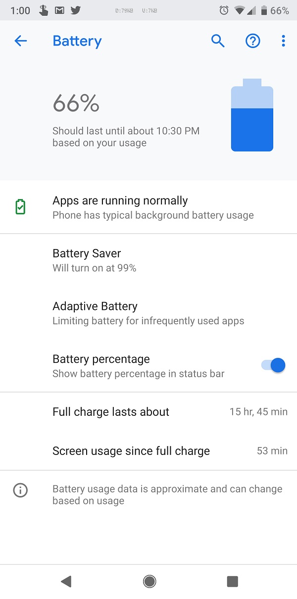 Adaptive Batter trên Android 9 tự bật vì thử nghiệm nội bộ của Google