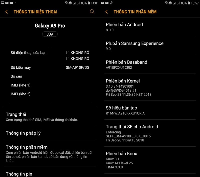 Galaxy A9 Pro 2016 tại Việt Nam được cập nhật Android 8.0 Oreo