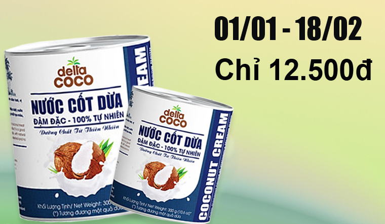 Từ 01/01 - 18/02, mua nước cốt dừa đậm đặc Delta Coco lon 300ml chỉ còn ...