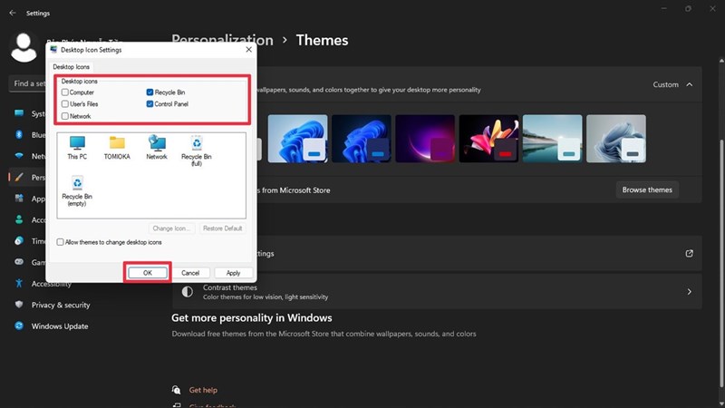 Cách ẩn hoặc hiện các icon trên màn hình Desktop Windows 11