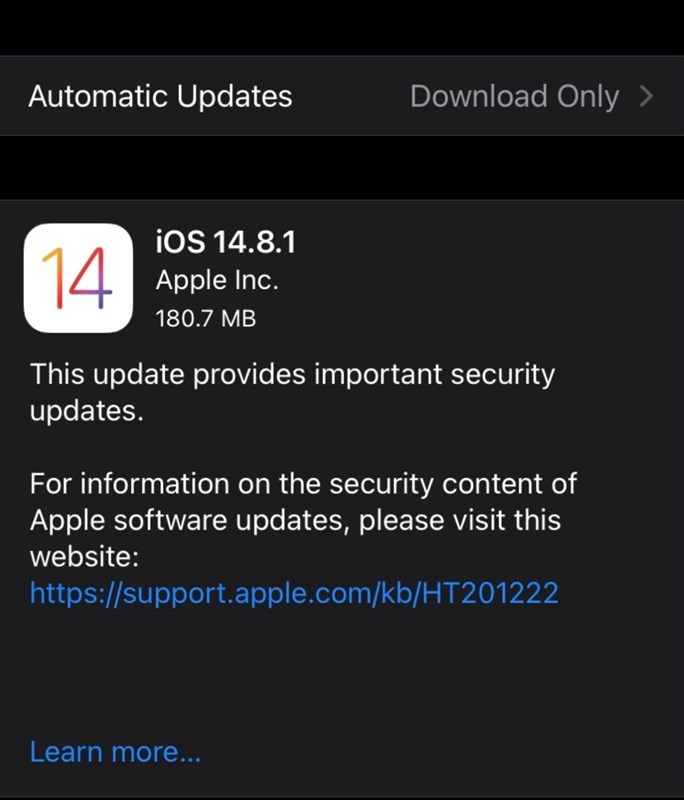 Apple phát hành iOS 14.8.1 và iPadOS 14.8.1, sửa nhiều lỗi bảo mật