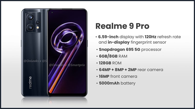 Rò rỉ Realme 9 Pro màu Midnight Black, chạy Snapdragon 5G, pin lớn...