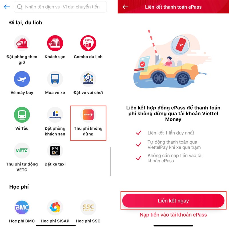 Cách liên kết ePass với Viettel Money để dễ dàng thanh toán qua trạm