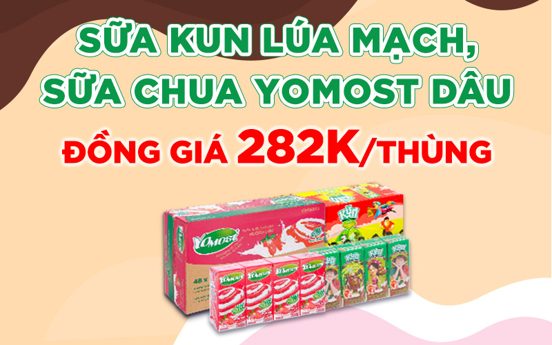 Từ 19/11 - 01/12/2022, sữa Kun lúa mạch, sữa chua Yomost dâu đồng giá 282k