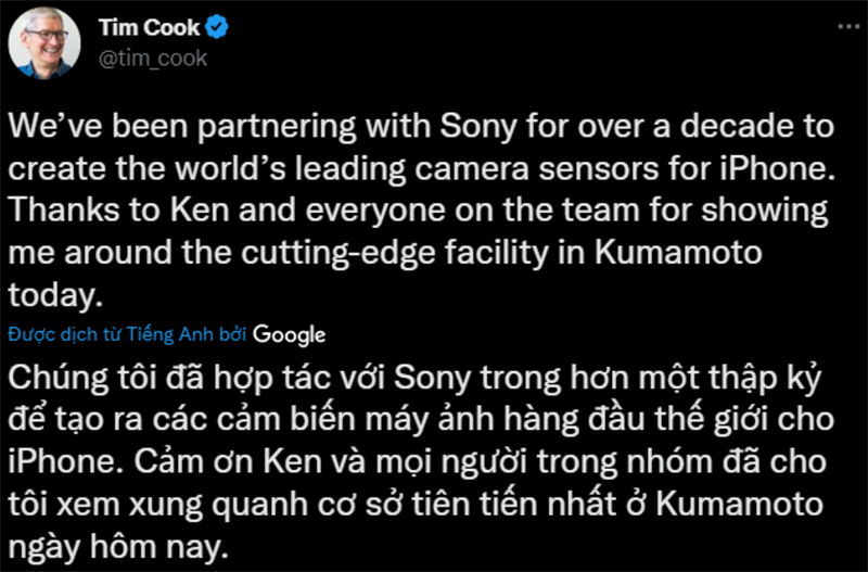 Tim Cook hé lộ thương hiệu camera của iPhone, khen 'cảm biến hàng đầu'