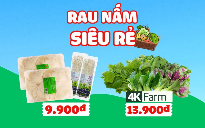 Từ 4/3 - 31/3/2023, rau và nấm giá siêu rẻ chỉ từ 9.900 đồng