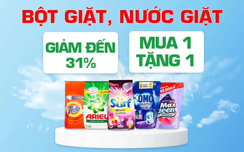 Từ 01/04 - 30/04/2023, bột giặt, nước giặt giảm đến 31%