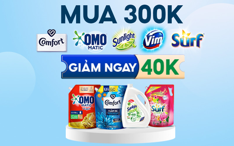 Từ 16/5 - 31/5, hoá đơn 300k Comfort, Sunlight, Surf, Omo, Vim giảm ...