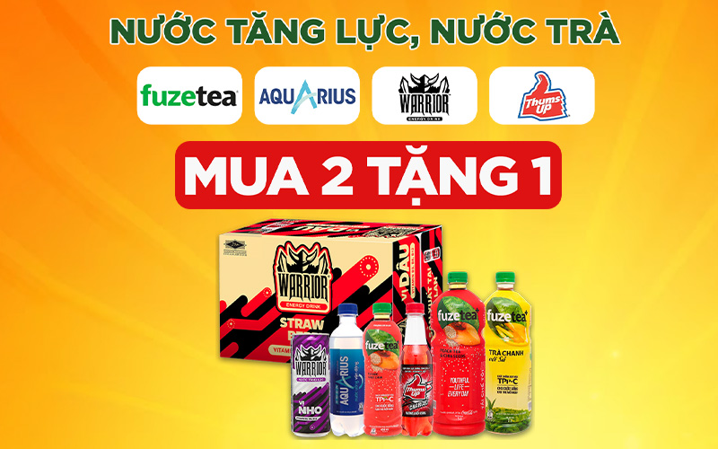 Nước tăng lực, nước trà Warrior/Fuze tea/Thums up/Aquarius mua 2 tặng 1