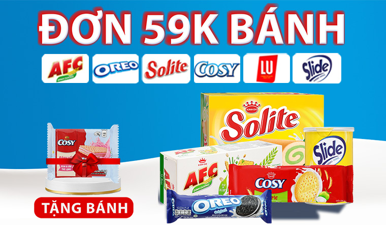 Hóa đơn 59k bánh AFC/Oreo/Solite/Slide/COZY/Lu tặng bánh Cosy