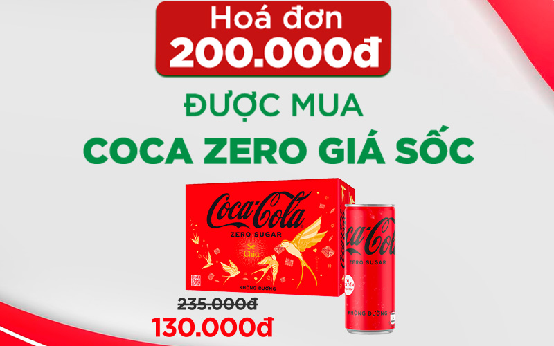 Hoá đơn 200.000đ được mua nước ngọt Coca Zero giá sốc