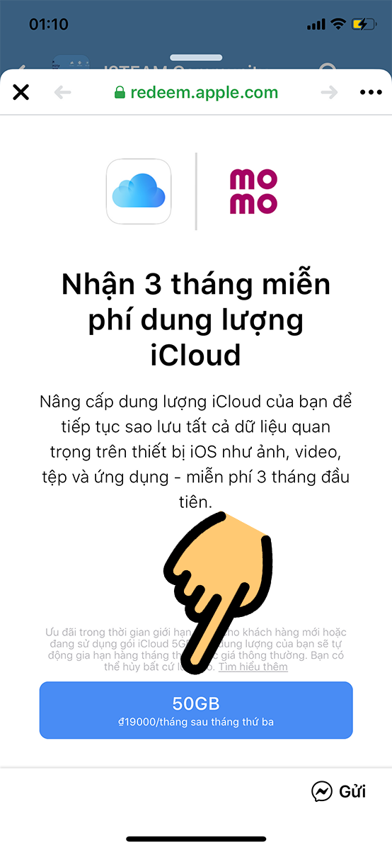 Cách đăng ký nhận gói iCloud 50GB miễn phí 9 tháng