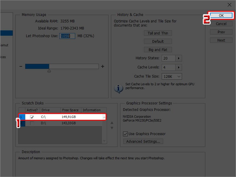 Cách khắc phục lỗi scratch disks are full trong Photoshop trên Windows