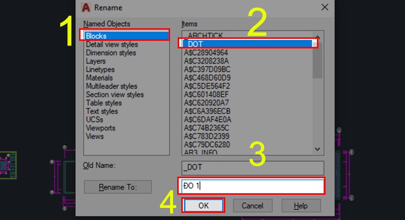 Cách sửa, đổi tên block bằng lệnh Rename trong CAD cực đơn giản