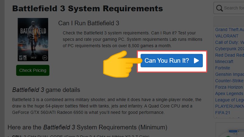 Cấu hình đề nghị, cách kiểm tra cấu hình chơi Battlefield 3 trên PC