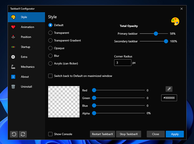 Cách tùy chỉnh thanh Taskbar với phần mềm TaskbarX trên Windows 11