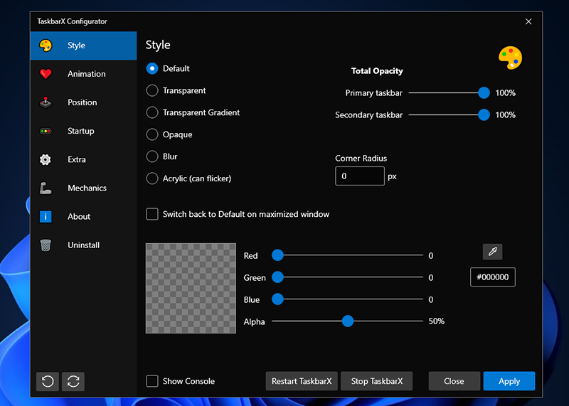 Tải TaskbarX: Phần mềm tùy chỉnh thanh công cụ Windows