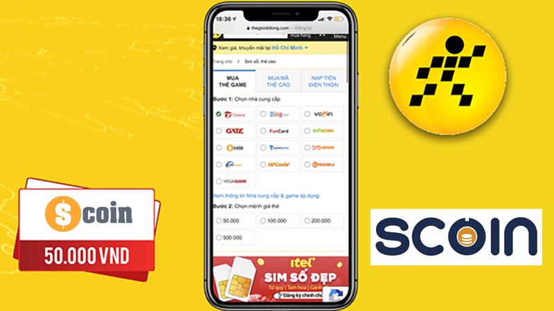 Cách mua thẻ game Scoin tại TGDĐ, chiết khấu cao 3%, giá rẻ