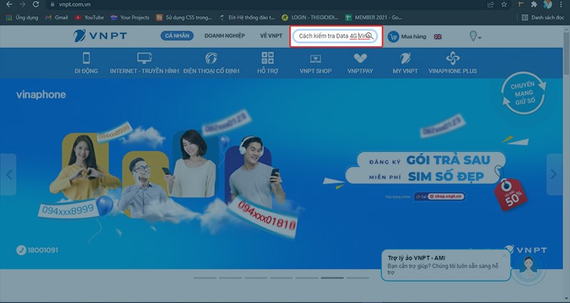 5 cách kiểm tra dung lượng, data 4G, 5G VinaPhone nhanh, đơn giản.