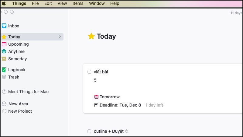 Things 3 for Mac - Phần mềm ghi chú, quản lý công việc trên Mac