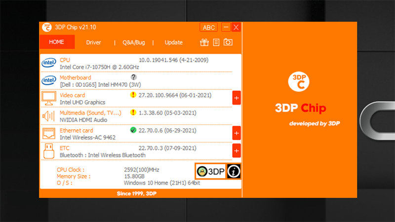 Tải 3DP Chip: Tìm và cập nhật drive cho máy tính
