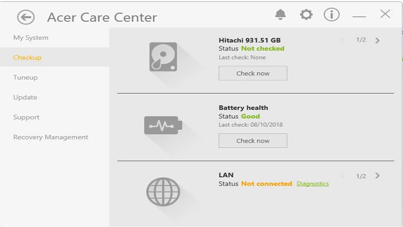 Acer Care Center - Công cụ kiểm tra, chăm sóc sức khỏe laptop Acer ...
