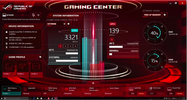ROG Gaming Center: Phần mềm điều chỉnh hệ thống laptop gaming ROG
