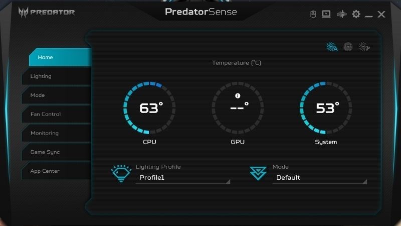 Predator Sense - Ứng dụng điều khiển laptop gaming Helios