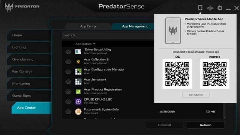 Predator Sense - Ứng dụng điều khiển laptop gaming Helios