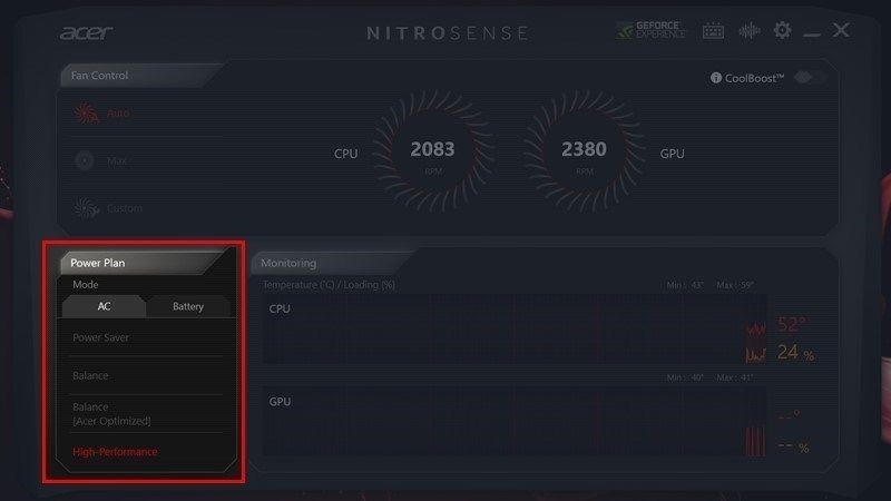Nitro Sense - Phần mềm điều khiển hệ thống laptop gaming Acer