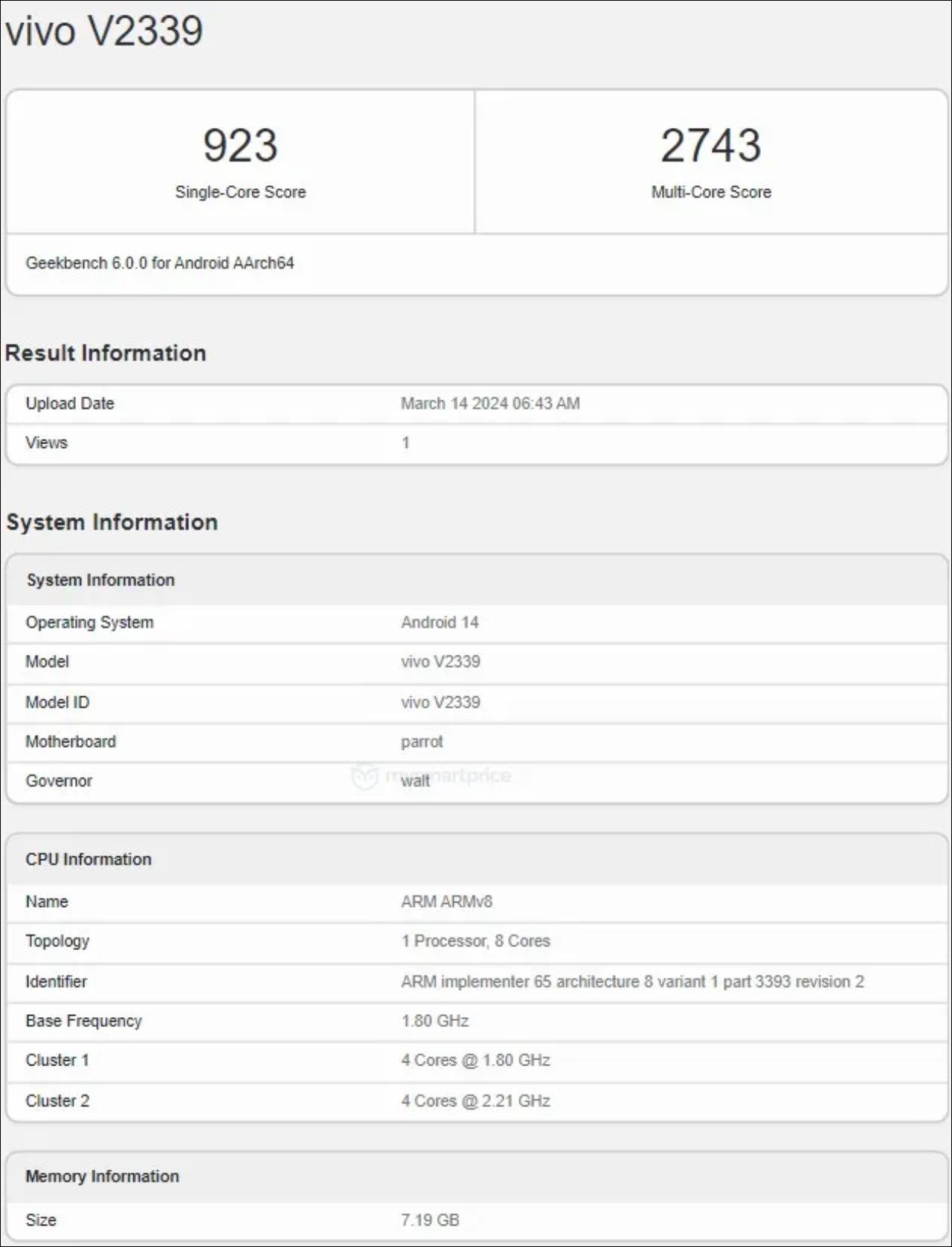 Vivo V30e lộ điểm hiệu năng Geekbench, sử dụng chip Snapdragon 6 Gen 1