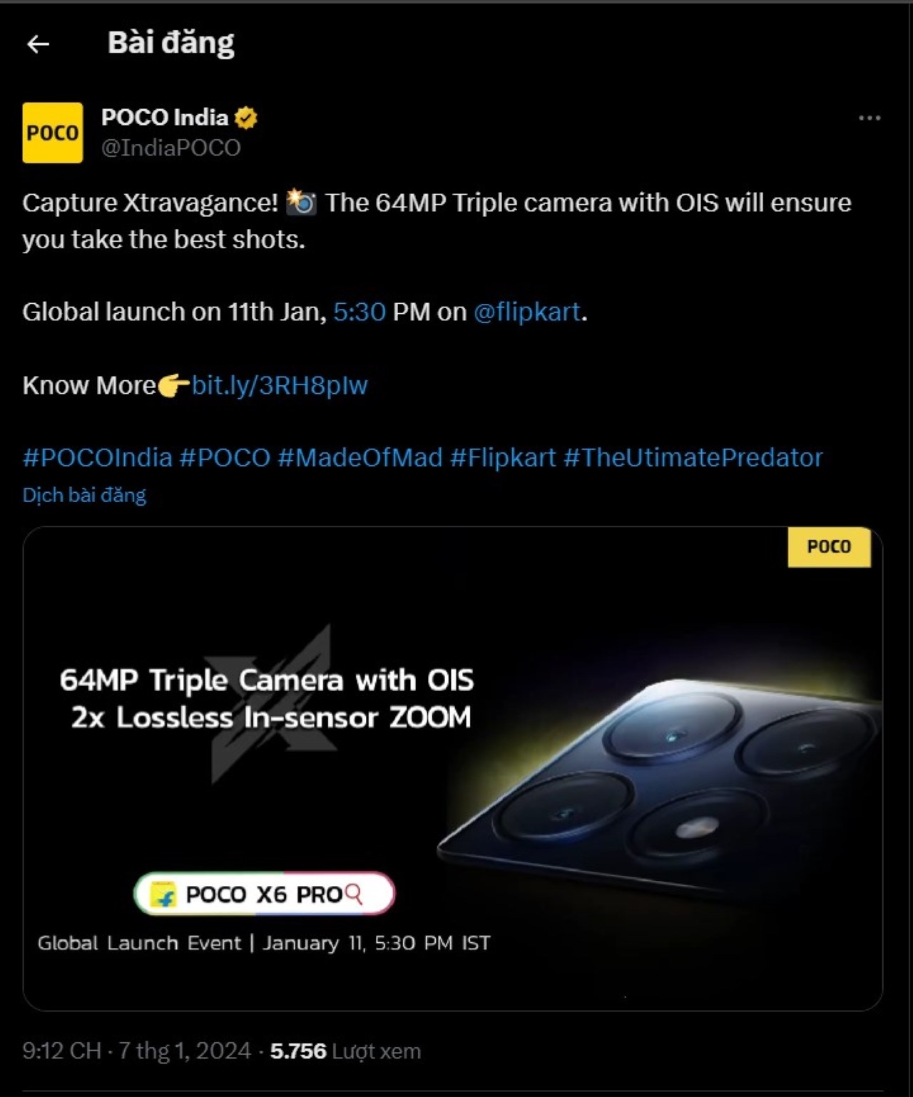 POCO X6 Pro được hãng xác nhận có camera chính 64MP, hỗ trợ zoom 2x