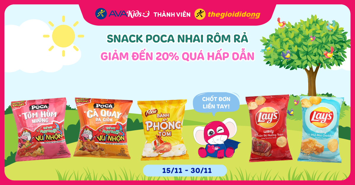 Snack Poca nhai rôm rả giảm đến 20% quá hấp dẫn. Chốt đơn liền tay!