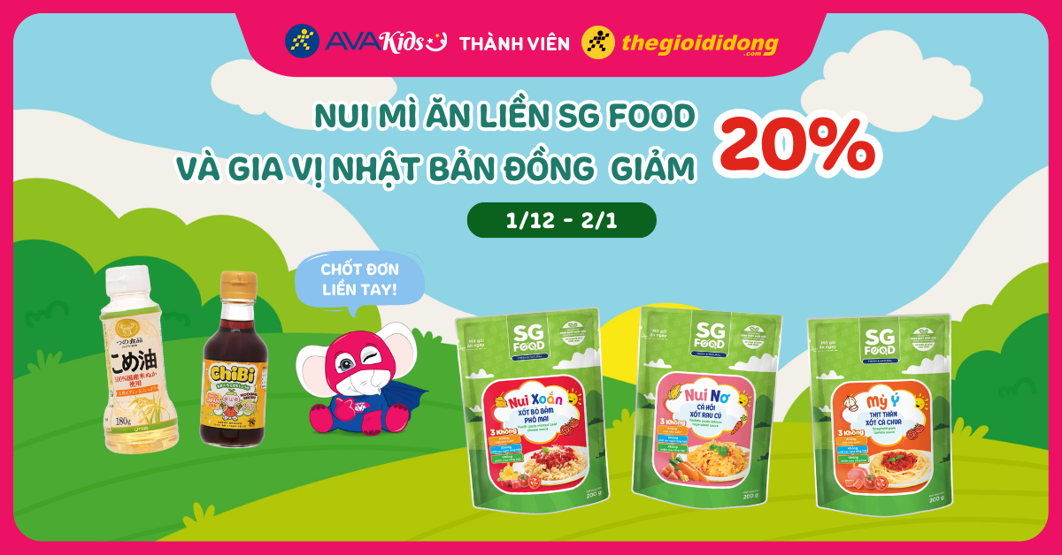 Nui - mì ăn liền SG Food và gia vị chuẩn Nhật Bản đồng giảm 20%