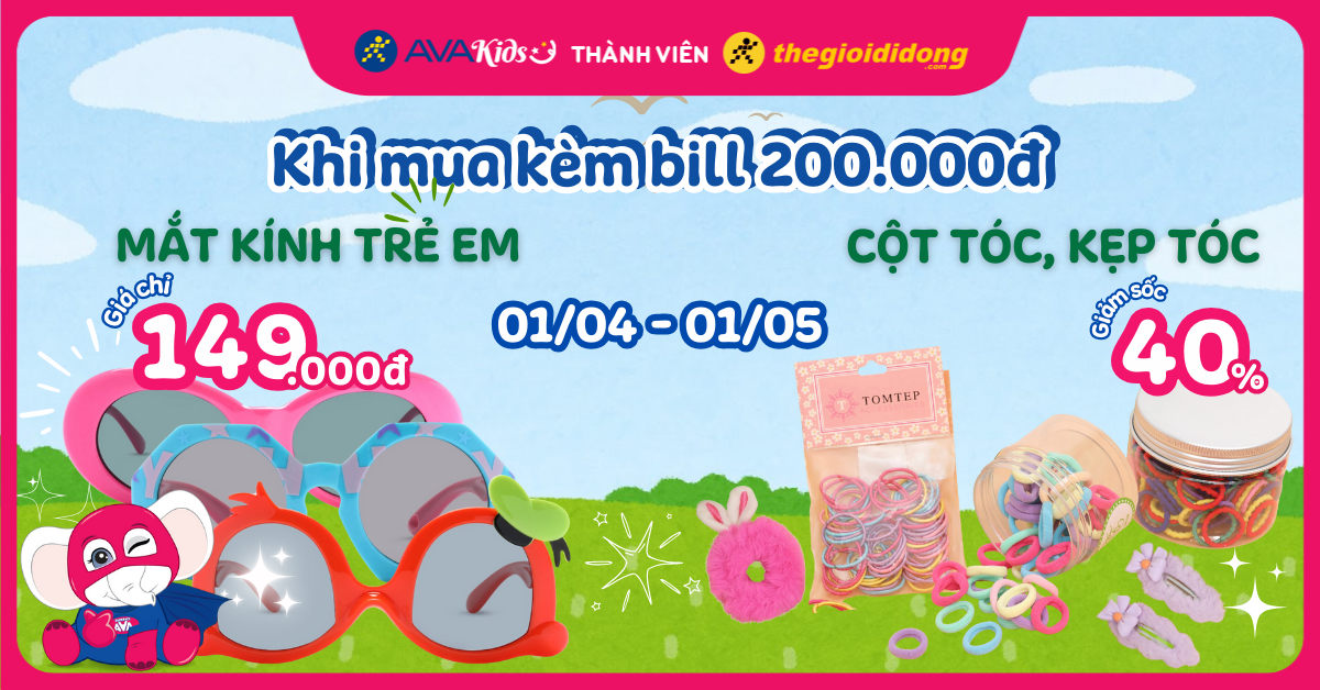 Mua bill 200.000đ được mua kèm mắt kính giá 149.000đ, kẹp tóc giảm 40%