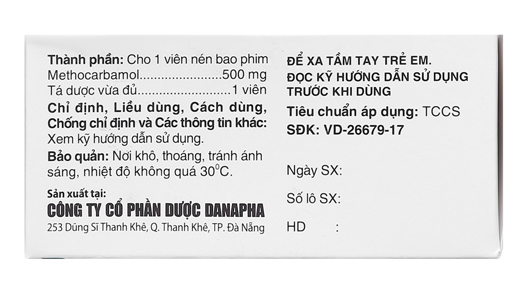 Methopil 500mg trị đau lưng cấp tính do co thắt cơ, xương, khớp (5 vỉ x ...